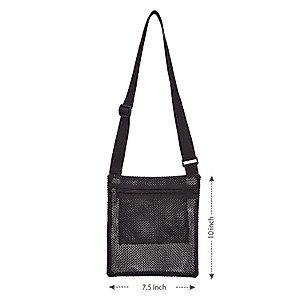 USPECLARE Heavy Duty Semi-Transparent Mesh Purse, 10" L x 9" H See Through Mesh Crossbody Bag with Inner Pocket for Swimming, Travel, Beach (Black)