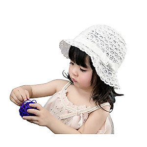 jerague Kids Toddler Baby Straw Sun Hat with Bowknot White Floppy Summer Beach Protection Hats for Boy Girl (White/Lace, 3-5years)