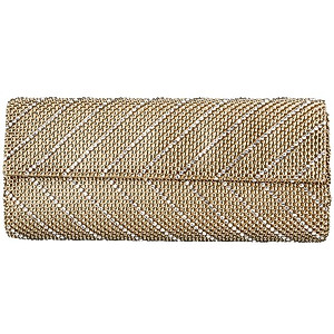 Whiting & Davis Crystal Chevron Flap Clutch,Gold,One Size
