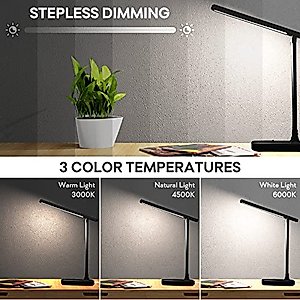 candyfouse LED Desk Lamp with Touch Control, Reading Lamp No Flicker, 3 Color Modes, Foldable Table Lamp, Eye Caring Reading Light for Office, Home, Dormitory, USB Interface DC5V 1A(Black)