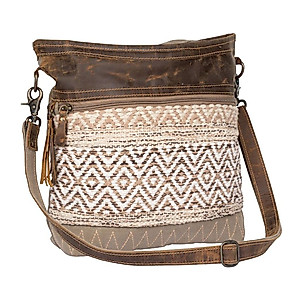 Myra Bag Canvas Zipper Pouch - Blending Taste Shoulder Leather, Rug, and Canvas Pouch with Adjustable Strap and Tasseled Front Pocket, Hobo Crossbody Bags for Women, Canvas Pouch with Zipper