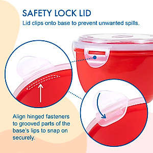 MATICAN Microwave Bowl with Lid, 3-Pack Microwave Soup Bowl with Lid, Noodle Bowl for Ramen, Soup, Beverages, 30.43 Ounces, Red