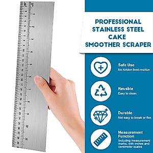 Stainless Steel Cake Scraper with Scale Cake Edge Smoother Cake Decorating Comb Baking Scraper Tool for Baking Measuring Cake Buttercream Home Kitchen Accessory(12 Inches)