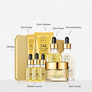 Youth Lux 24k Gold Skin Care Set & Kit (8 Pc) | Anti-Aging Face Kit For Flawless Glowing Skin, Reduces Fine Lines & Wrinkles | Skin Care Sets & Kits for Women