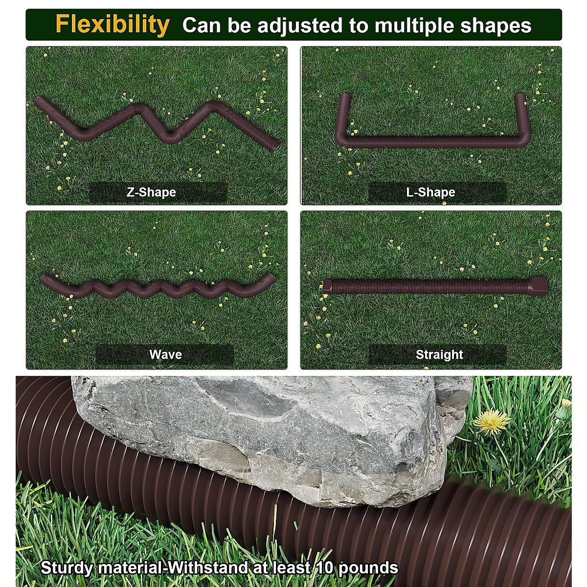 Ogutter Rain Gutter Downspout Extensions, Downspout Extender for Rainwater Drainage Flexible, Down Spout Drain Extension Pipe and Extendable from 21 to 66 Inches (2 Pack, Brown)
