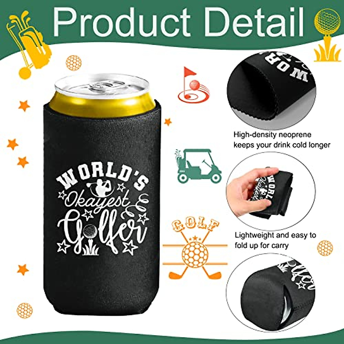Funny Golf Slim Can Cooler - Pop Nordic 12 Pack Slim Beer Can Sleeve, Reusable Neoprene Can Cooler Bulk for Golf Game Party Supplies, Great Golf Gifts for Men