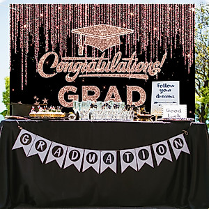 INNORU Congratulations Grad Graduation Backdrop Banner, Graduation Photography Backdrop Poster Durable Fabric Finally Done Banner Graduation Party Decorations Photo Booth Props 6x4ft Rose Gold