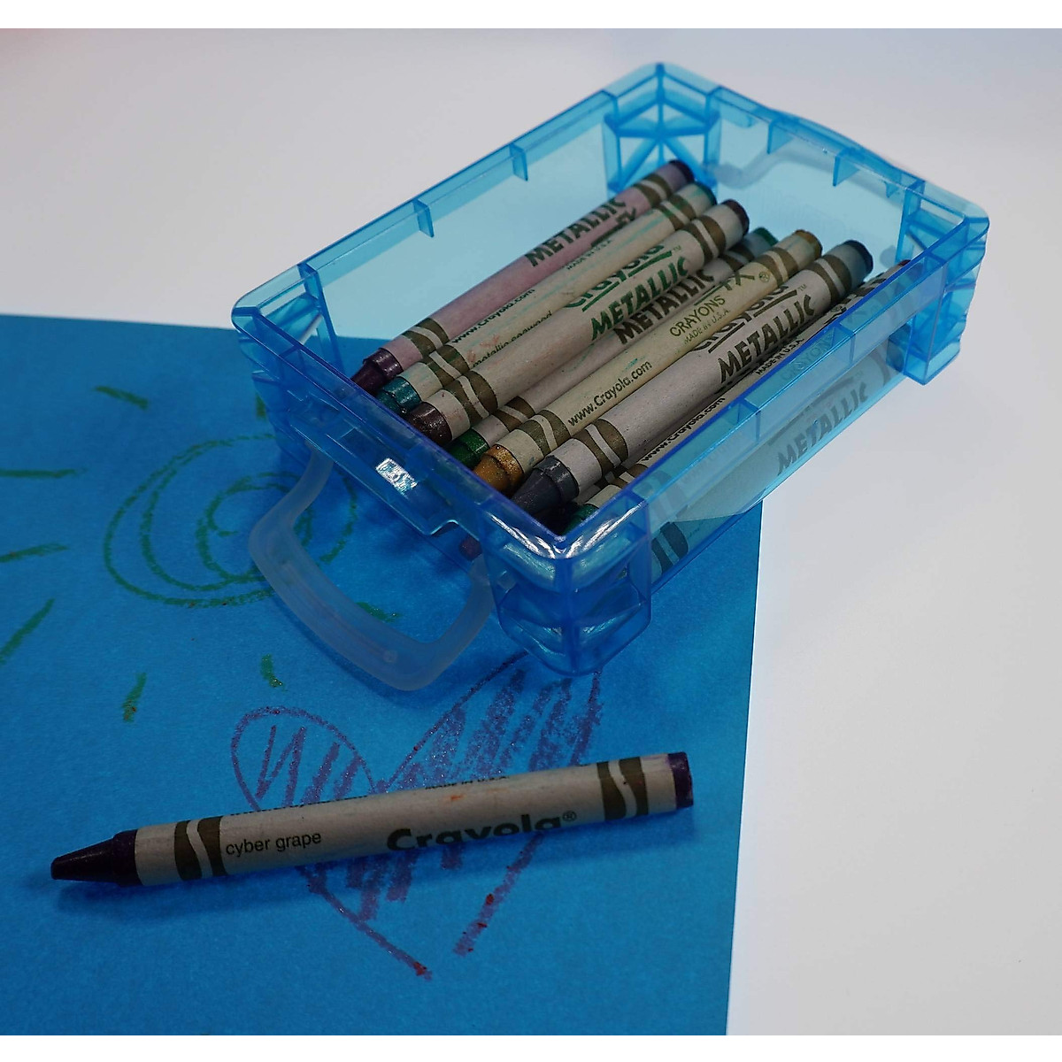 Storage Studios Advantus Super Stacker Crayon Box 8 Blue, 4, Clear, 2 Green, 2 Purple, 2 Pink 1.6 x 3.5 x 4.8 in. 61612 (18-Pack) bundled with 1 Artsiga Craft Bag