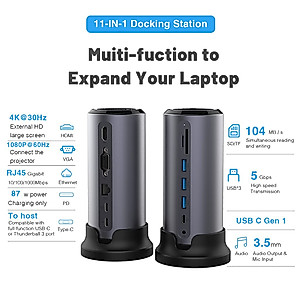HOUKAI 12 in 1 USB C HUB Dock USB C to Multi HDMI RJ45 VGA USB 3.0 USB C Data with PD Power Adapter Docking Station USB-C
