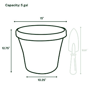 Bloem Terra Pot Planter: 14" - Black - Durable Resin Pot, for Indoor and Outdoor Use, Gardening, 5 Gallon Capacity, Saucer Sold Separately