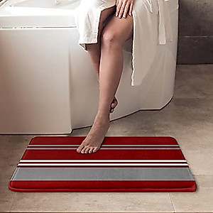 vacationBritimes Bath Mat for Bathroom, Bathroom Mats Rugs No Silp Red Gray Stripes Washable Cover Floor Rug Carpets Floor Mat Bathroom Decorations for Kitchen Bedroom Indoor 32x20In