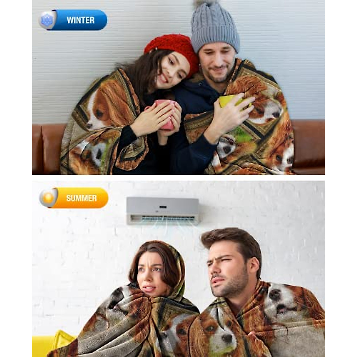 Throw Blanket King Charles Cavalier Dog Blankets Fuzzy Fleece Soft Blanket Cozy Warm Travel Blanket for Couch Sofa or Bed, Dogs Lover Gift, 50 x 60 Inch