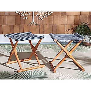 Safavieh PAT7053C-SET2 Outdoor Breanne Natural and Navy Striped (Set of 2) Stool