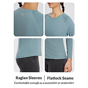 baleaf Women's UPF 50+ Long Sleeve Shirts Sun UV Blocking Pullover Crew Neck Summer Sunscreen Clothing Fishing Beach Outdoor Active Heather Light Blue L