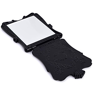 Travel Pocket Makeup Compact Handheld Mirror with Stand, Small Black Rose