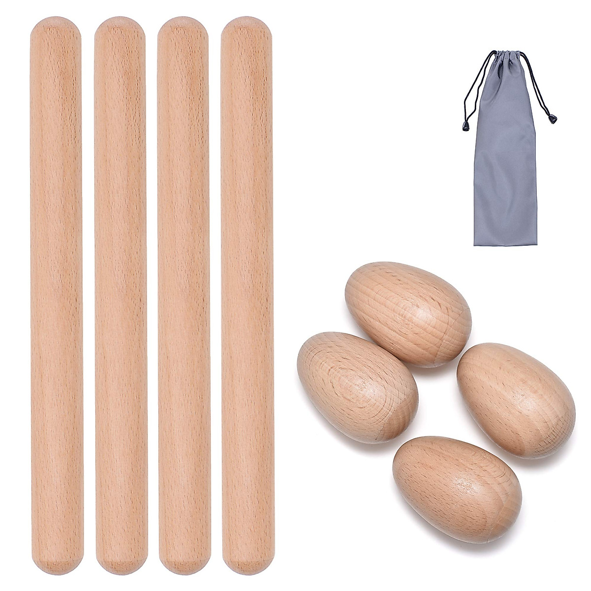 8 Pcs Musical Percussion Instrument Set, Includes 4 Pcs 8 Inch Rhythm Sticks Wood Claves and 4 Pcs Wood Egg Shakers