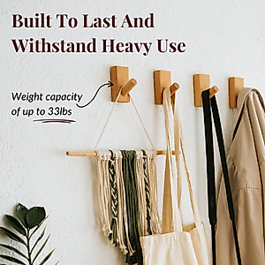 TURDORIA 4-Pack Wood Wall Hooks for Hanging - Decorative Mounted Hooks For Towel Heavy Duty Coats - Robe, Backpack (Walnut)