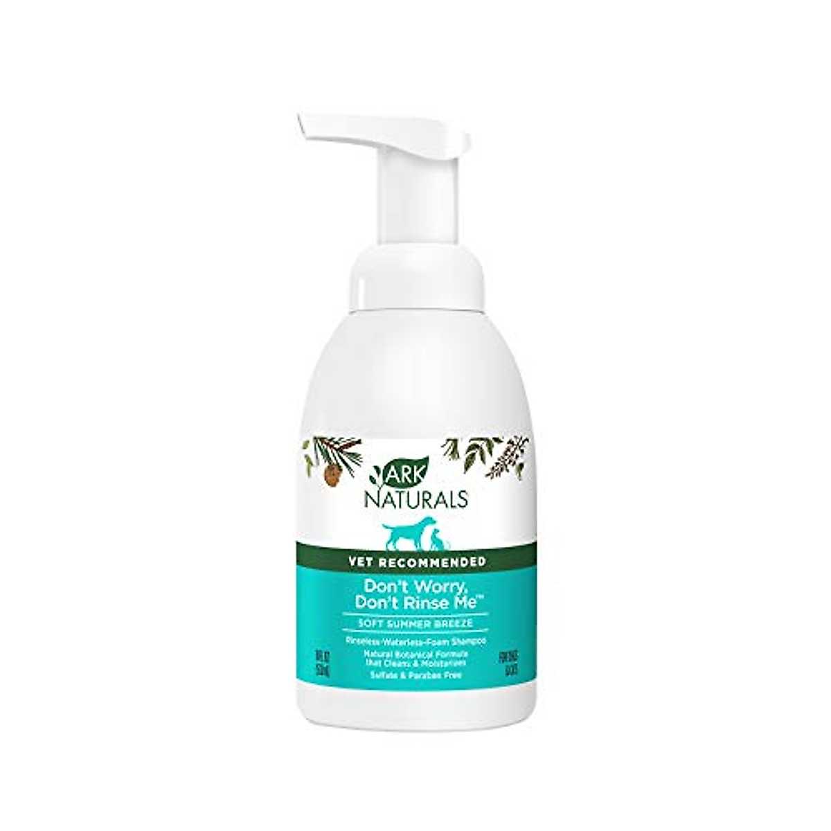 Ark Naturals Don't Worry Don't Rinse Me, Waterless No Rinse Shampoo for Dogs and Cats, Freshens and Removes Odors, 18oz Bottle