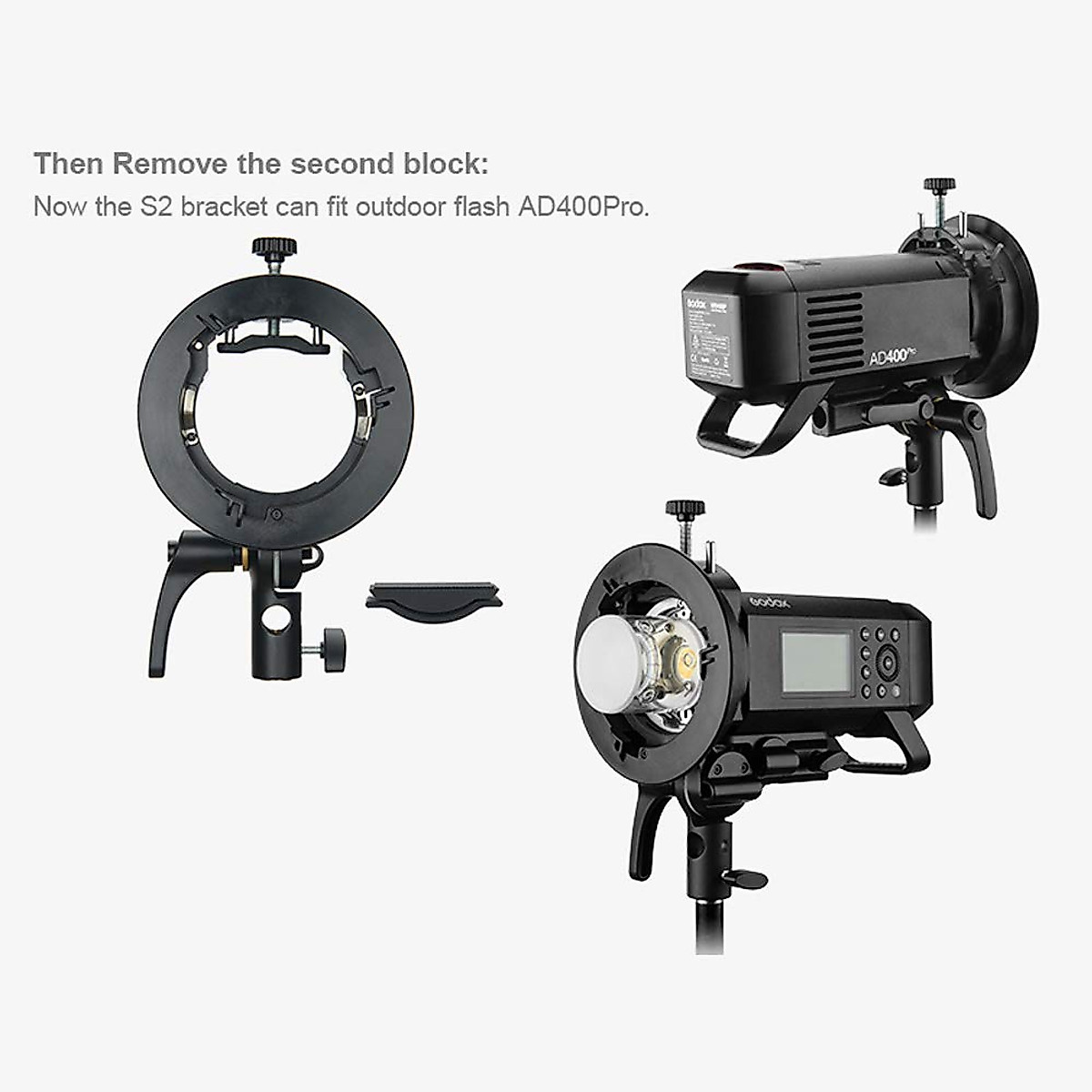 Godox S2 Speedlite S-Type Bracket Bowens Mount, for Godox V1 AD200Pro AD400Pro AD200 V860II TT685 TT600 TT350, Precise Tilt Control, Large Handle, Integrated Umbrella Mount