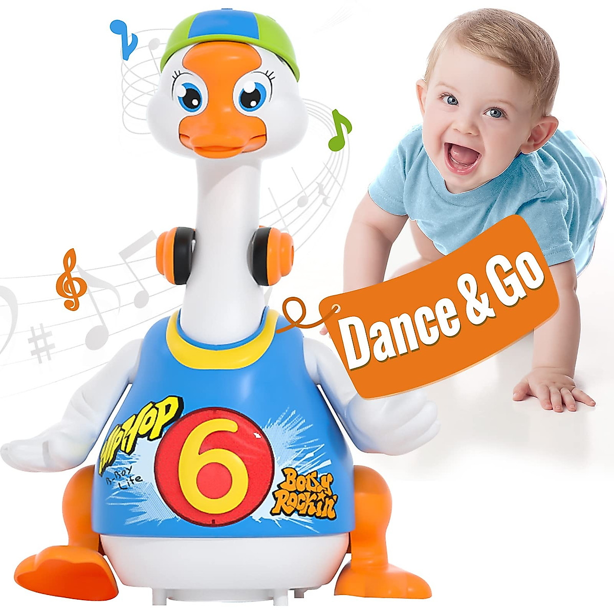 BABYFUNY Hiphop Goose Dancing Toys for Toddlers 1-3 with Music Singing Lights - Musical Toys for Toddlers 1-3，Baby Toys 12-18 Months - Gifts for 1 2 3 Year Old Boys Girls Toddlers - Blue