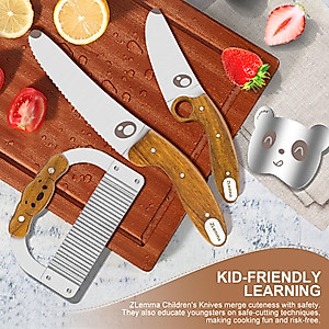 ZLemma Kids Knife Set for Real Cooking with Educational Ring & Crinkle Cutter, Chef Knife, Serrated Bread Knife -Premium Rosewood Handle & Japanese Stainless Steel Blade