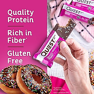 Quest Nutrition Chocolate Sprinkled Doughnut Protein Bars, High Protein, Low Carb, Gluten Free, Keto Friendly, 12 Count