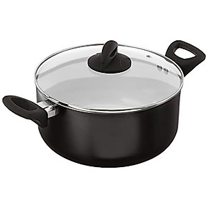 Oster Herstal Aluminum Cookware Set with Ceramic Non-Stick and Soft Touch Bakelite Handle with Tempered Glass Lids, 11-Piece, Black w/White Interior