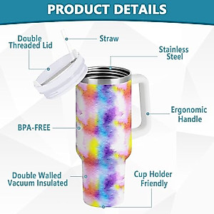 RPLIFE Dreamy Tie Dye Pastel Travel Coffee Tumbler, Stainless Steel Mug, Insulated Cup with Straw, Coffee Tumbler for Women