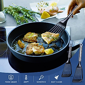 12.6“ Nonstick Spatula Turner, KSENDALO Thin Slotted Spatula, Wide Nylon Blade Lightweight but Sturdy Kitchen Fish Spatula, Desgin for Non-stick Pan, Black(option 1)