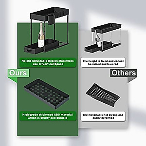 Under Sink Organizers And Storage Liftable Sink Shelf, ONADAK 2 Tier Sliding Under Bathroom Cabinet Organizer Drawer with 4 Hooks & 1 Hanging Cup Under Kitchen Sink Storage Bathroom Organizer(Black)