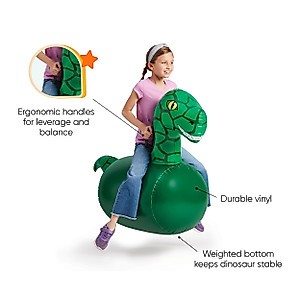 Hearthsong Hop N Go Inflatable Dino Riding Bouncy Hopping Toys for Kids Ages 5+ - Ride On Bouncer Animal Hopper Jumping Toys for Outdoor Games