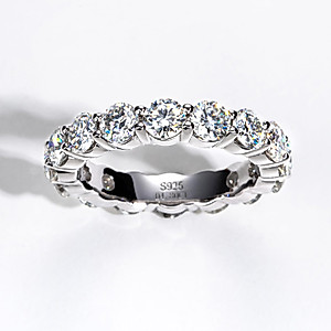 Yeesoth Moissanite Eternity Ring, 5cttw D Color VVS1 Lab Created Diamond 18K White Gold Plated Silver Engagement Wedding Bands for Women (6.5)