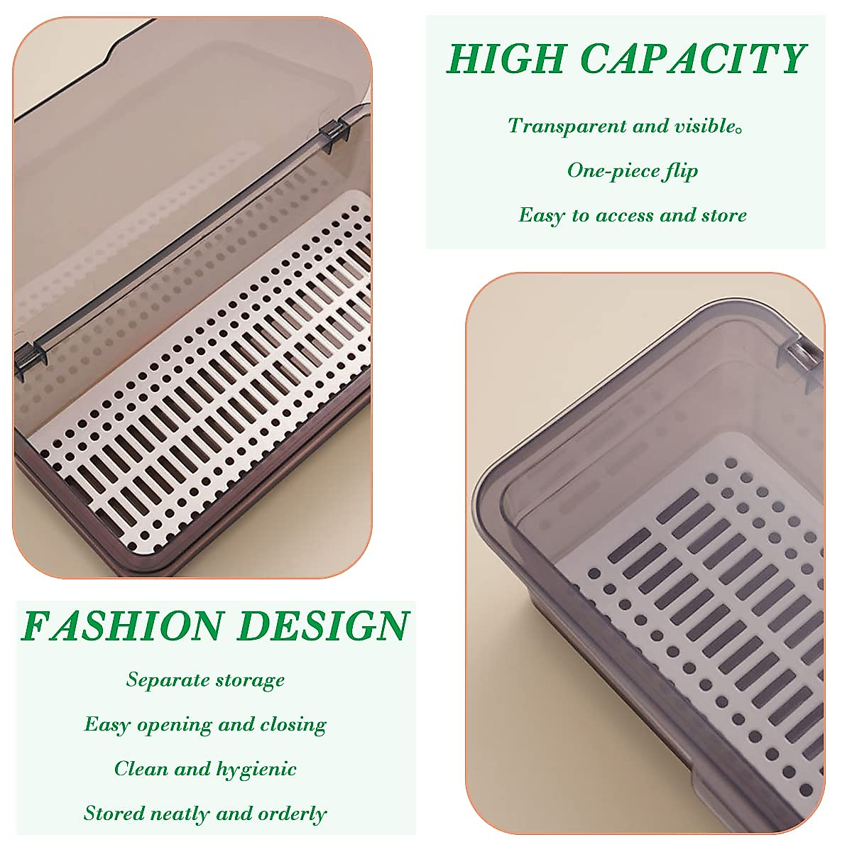 DOERDO Flatware Plastic Tray with Lid Kitchen Cutlery Tray and Utensil Storage Organizer Countertop Storage Container, Grey