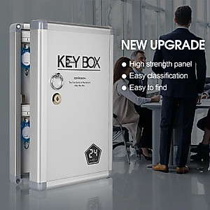 ZORVIDSON Key Lock Box Wall-Mounted,Key Cabinets 24 Key Hooks 8.45 * 2.55 * 13Inch Security Key Storage Box Locking Key Cabinet