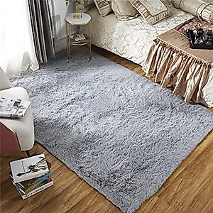 Area Rugs for Bedroom Living Room, 5ft x 7ft Light Gray Fluffy Carpet for Teens Room, Shaggy Throw Rug Clearance for Nursery Room, Fuzzy Plush Rug for Dorm