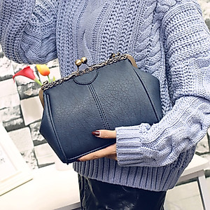 Abuyall Women Small Retro Kiss Lock Pu Leather Vintage Purses and Handbags Tote Bags Navyblue