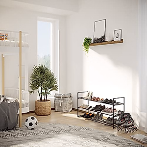 Shoe Rack - 3-Tier Shoe Organizer for Closet, Bathroom, Entryway - Shelf Holds 15 Pairs Sneakers, Heels, Boots by Home-Complete (Black)