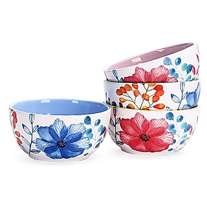 Bico Flower Carnival Ceramic Bowls Set of 4, 26oz, for Pasta, Salad, Cereal, Soup & Microwave & Dishwasher Safe