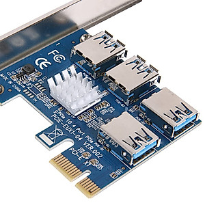 JMT PCI-E 1x to 16x Riser Card PCI-Express 1 to 4 Slot PCIe USB3.0 Splitter 1 to 4 Adapter GPU Riser Card for BTC Bitcoin Miner Mining (PCIE 1 to 4USB Card Blue)