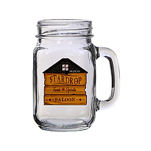 Hat Shark Stardrop Saloon Rustic Bar Food Game Parody Sign Logo - 16 oz Mason Jar Glass Mug for Beer Tea Wedding, Engagement Anniversary Bridal Party for Newlyweds