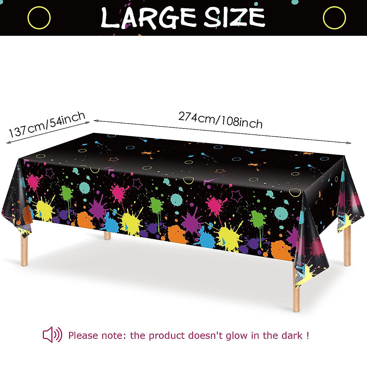 Glow Party Table Covers Neon Party Tablecloths 108 x 54 Inch Glow Party Tablecloths Disposable Plastic Neon Glow Table Cloth for Neon Birthday Party Black Light Party Supplies (1 Piece)