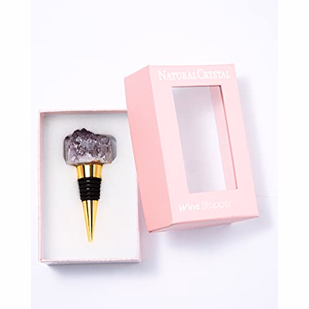 Crystal Wine Bottle Stoppers Natural Gemstone Wine Saver with Gift Box for Parties Wedding & Decoration (Amethyst Druzy)