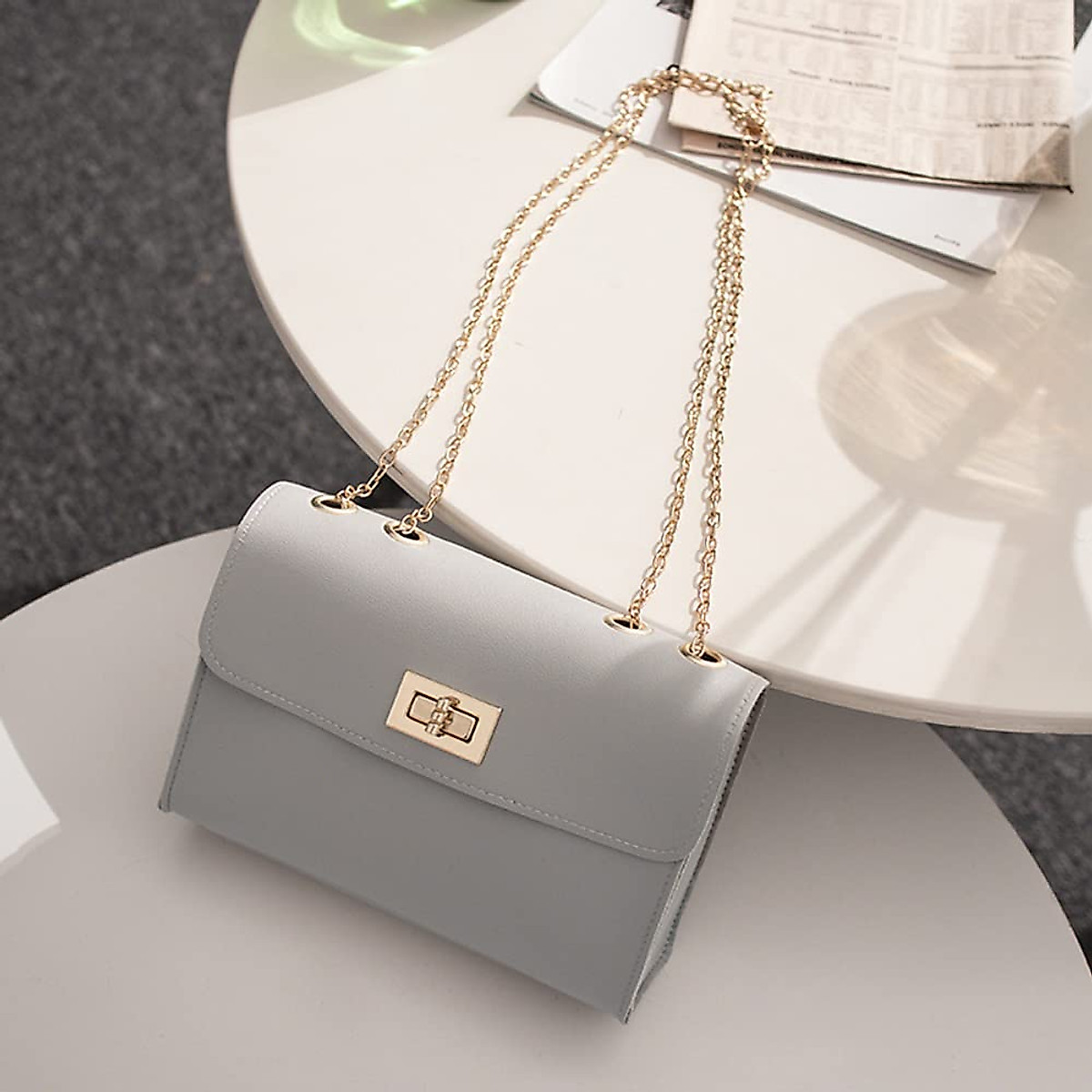 Women'S Crossbody Bag Chain PU Leather Shoulder Bag With Twist Lock Flap Casual Messenger Bags