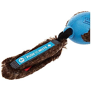 GiGwi Rubber Duck Dog Toy 'Push to Mute' Silent and Squeaky Toy Interactive with Plush Tail - Blue