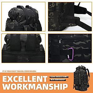 HongXingHai 70L/100L Hiking Camping Backpack MOLLE Rucksack Waterproof Daypack for Traveling (Black CP)