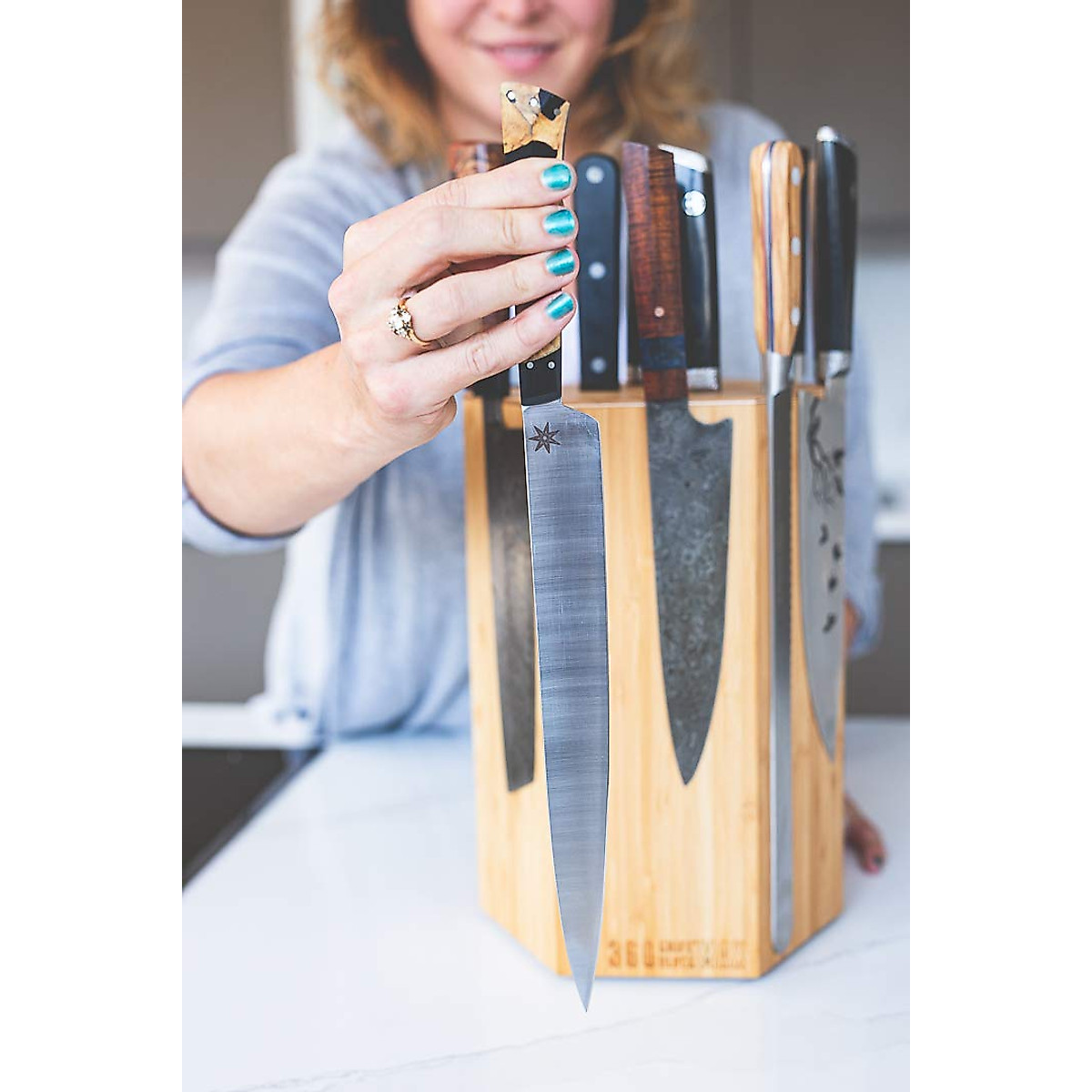 360KB MAX ™ - magnetic rotating knife block - w/top slots, capaciy for 20+ knives - largest in the 360 Knife Block ® family. (Honey Bamboo)