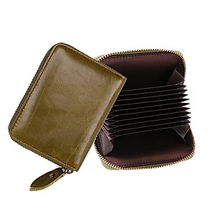 Earnda Credit Card Holders RFID Leather Small Wallet for Women Zipper Coin Purse Compact Card Cases Green