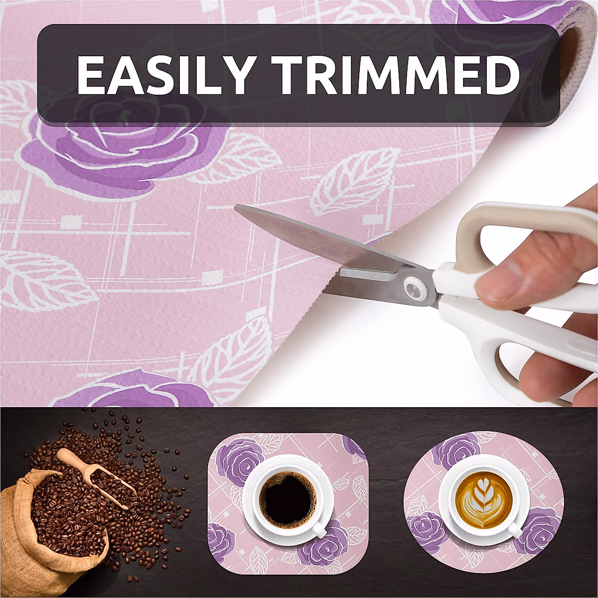 12X120 Inch Shelf Liner for Kitchen Cabinets, PVC Drawer Liner for Dresser Non-Slip Bathroom, Non-Adhesive Cabinet Liner Washable (Purple Bloom)(1 Roll)