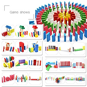 MorTime 1080 Pcs 12 Colors Wooden Dominoes Set with 23 Add-on Blocks and 3 Spacer for Kids Building Blocks Racing Tile Games with 3 Storage Bag (1080pcs)¡­