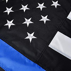 Thin Blue Line Flag, 3x5 FT Blue line Flag Made in US, with Embroidered Stars, Sewn Stripes, Brass Grommets, UV Protection, 300D Nylon Black White and Blue